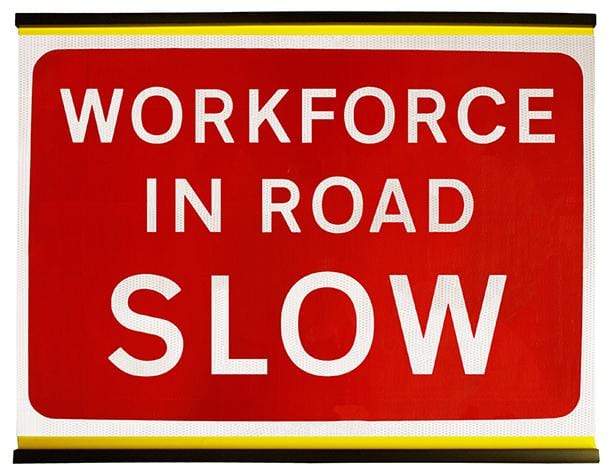 Flexible 1050x750mm Workforce in road - Slow — Protect Signs