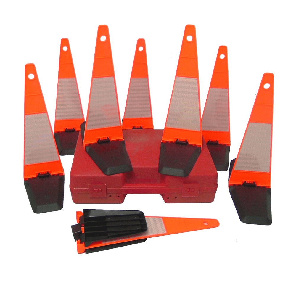 Set of 8 Folding Flat Blade Quick Cones Hard Carry Case — Protect Signs